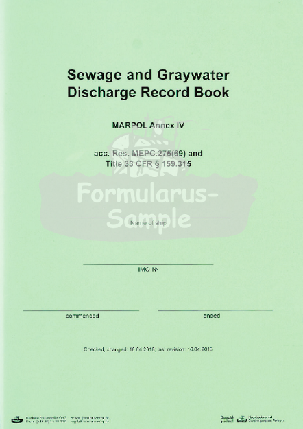 Webshop Datema Nautical Safety. Sewage and Graywater Discharge Record Book