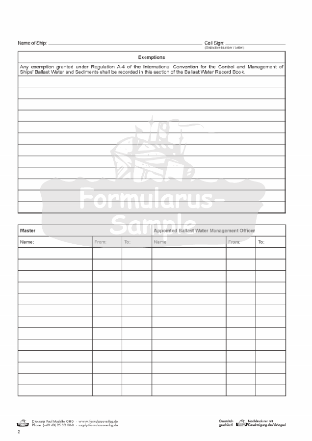 Webshop Datema Nautical Safety. Ballast Water Record Book MEPC. Res 369(80)