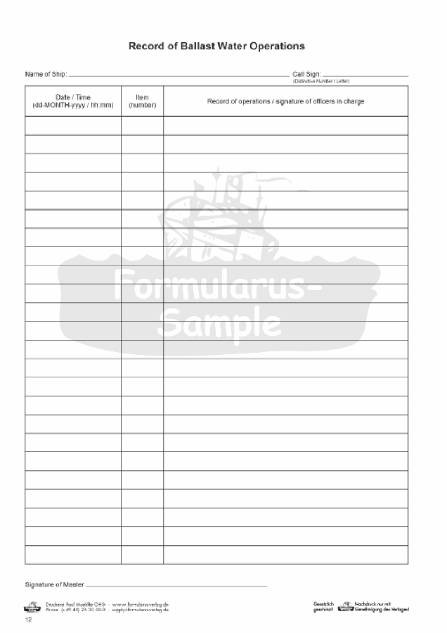 Webshop Datema Nautical Safety. Ballast Water Record Book MEPC. Res 369(80)